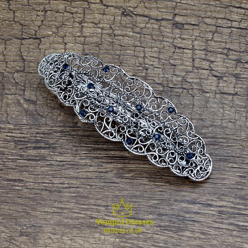 Silver Black Silver Metal Vintage Rhinestone Hair Clip For Women ...
