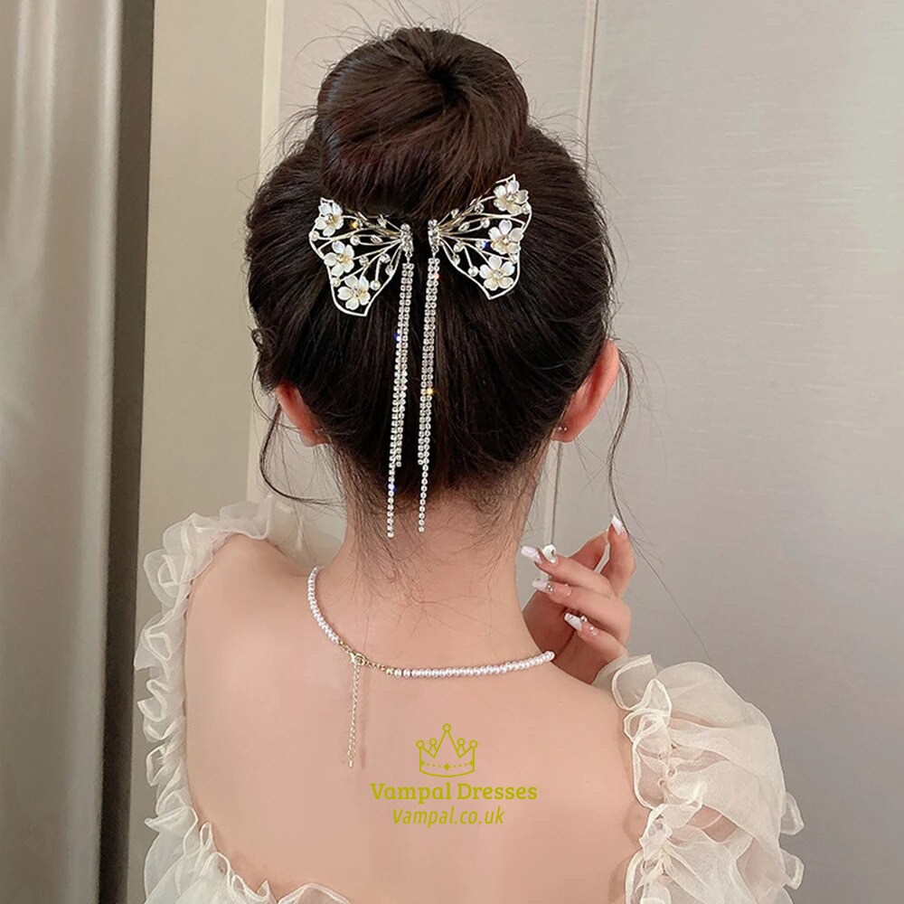 Style A Trendy Pearl Rhinestone Tassel Hair Claw: Elevate Your ...
