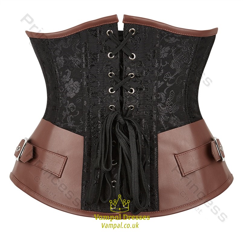 Black Brown Brown Pirate Corset Belt Lace Up Back Jacquard Corset ...
