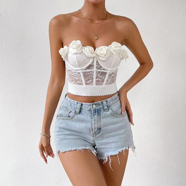Women's Stylish Lace Embroidery Mesh Crop Top | Vampal Dresses