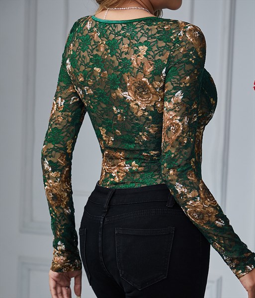 Fashion Floral Graphic Transparent Bodycon Jumpsuit Youthful Woman ...