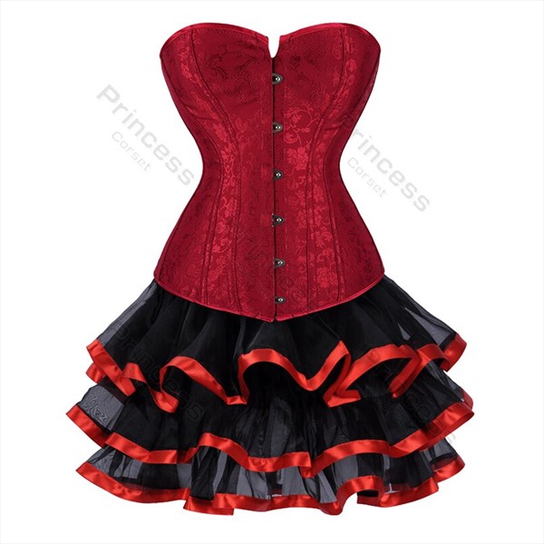 Black 1 Victorian Corset Dress Plus Size Jacquard Corset Bustier Tutu ...