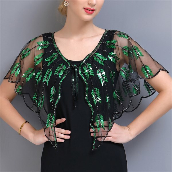 White Retro 1920S Beaded Sequin Shawl Vintage Flapper Evening Cape ...